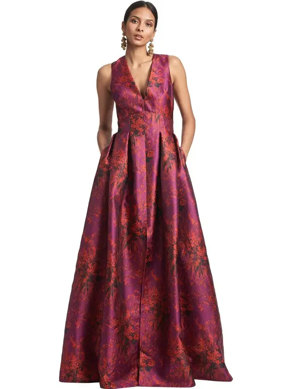 Sachin & Babi Brooke Gown - Raspberry Bouquet Multi