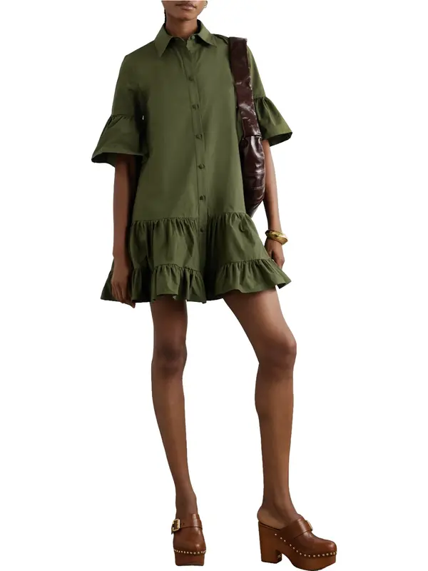 La DoubleJ Choux Ruffled Tiered Cotton-poplin Mini Dress - Green