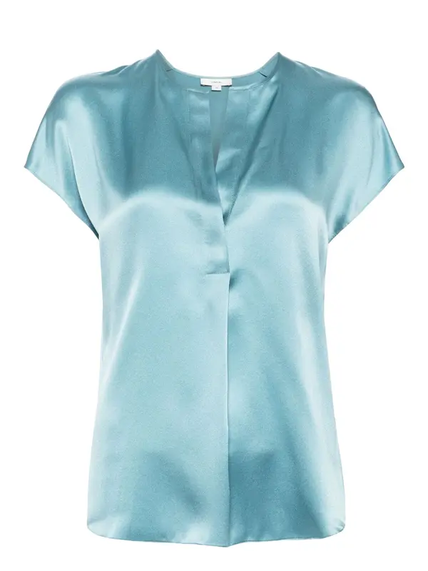 Vince Silk Cap-sleeve Blouse - Blue