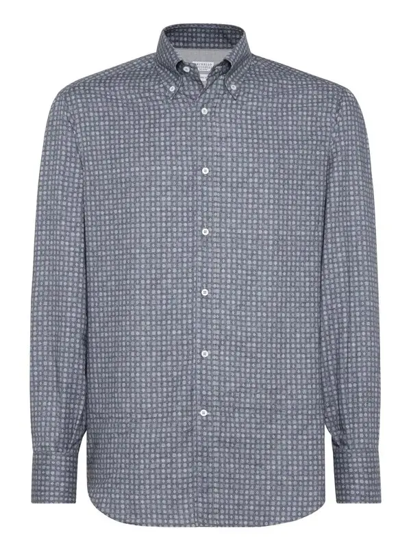 Brunello Cucinelli Geometric-print Shirt - Blue