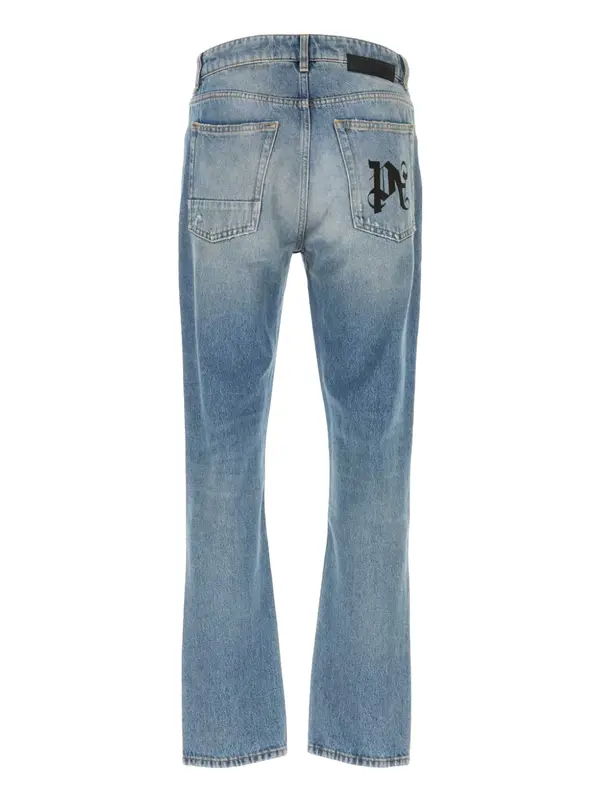 Palm Angels Monogram-print Straight-leg Jeans - Blue