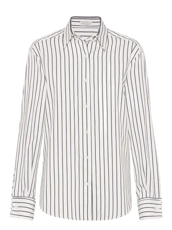 Brunello Cucinelli Stripe-print Cotton Shirt - White