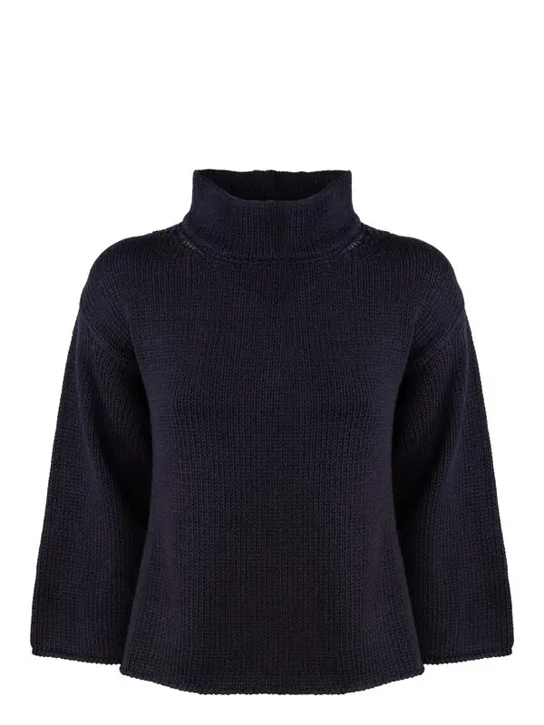 BASE Extra Fine Merino Wool Mock Neck Sweater - Blue