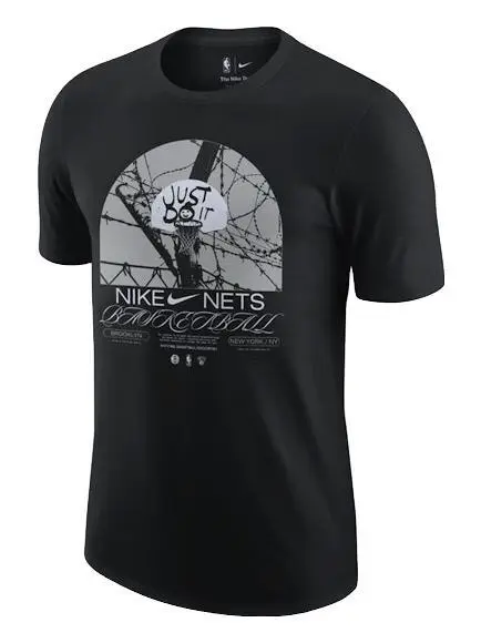 Nike Nba Brooklyn Nets Courtside Max 90 Loose Fit T-shirt - Black/white/grey