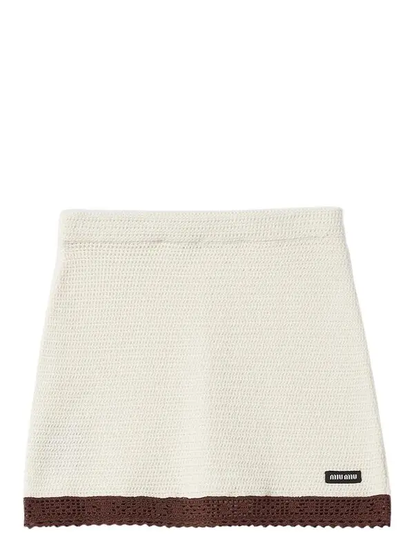 Miu Miu Crocheted Cotton Skirt - Ivory And Cocoa Brown