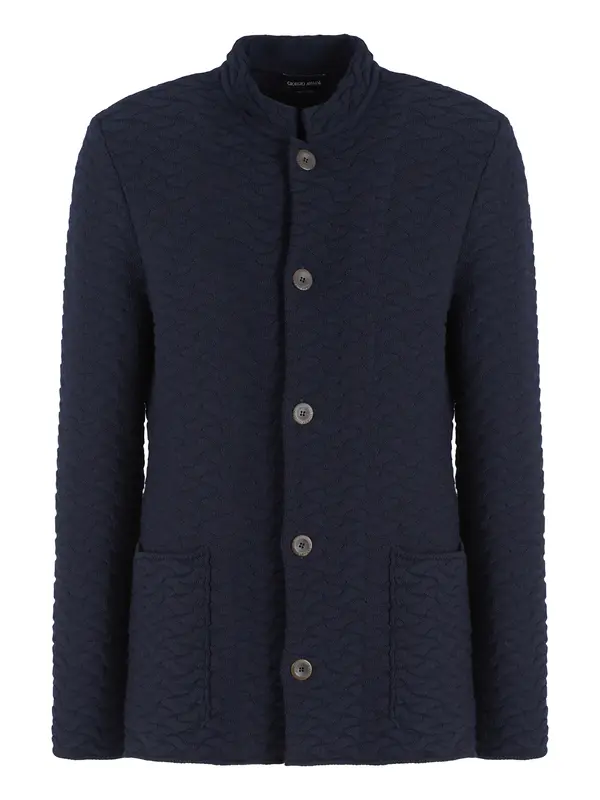 Giorgio Armani Single-breasted Knit Virgin Wool Jacket - Blue
