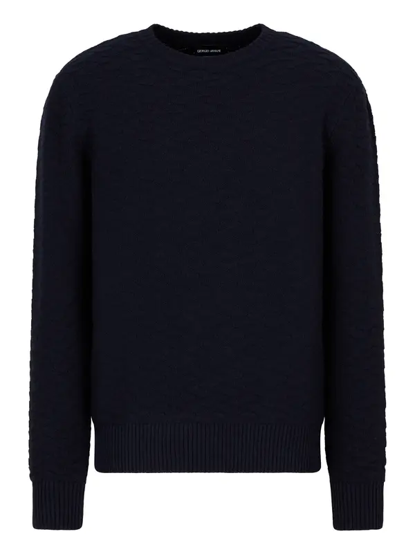 Giorgio Armani Jacquard Virgin-wool Blend Crew-neck Jumper - Blue