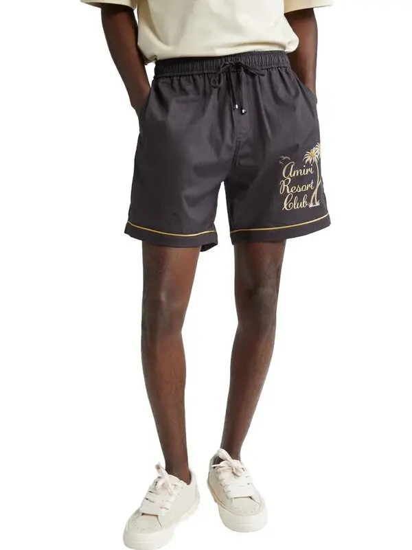 Amiri Resort Club Embroidered Cotton Shorts - Black