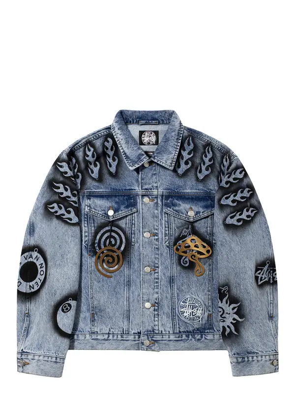 StÜssy X Dries Van Noten Hand-stencilled Denim Jacket - Blue