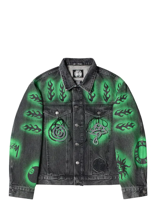 StÜssy X Dries Van Noten Hand-stencilled Denim Jacket - Black