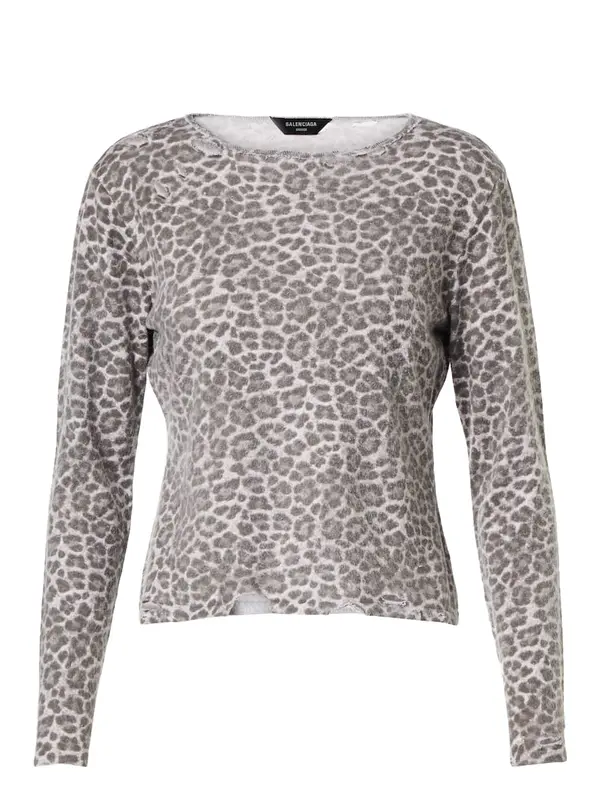 Balenciaga Distressed Leopard-print Sweater - Brown