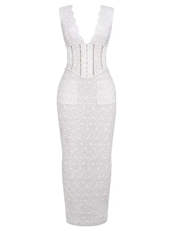 House Of Cb Sophina Broderie-anglaise Maxi Dress - White