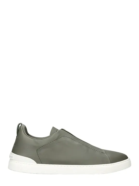 Zegna Triple Stitch Secondskin Leather Low-top Sneakers - Khaki
