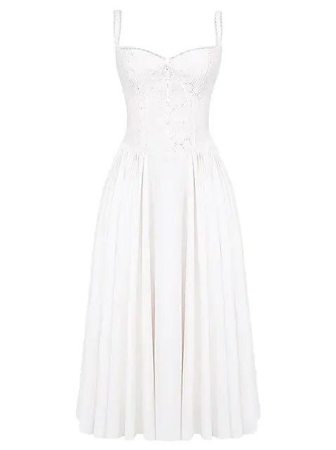 House Of Cb Milia Broderie-anglaise Cotton-blend Midi Dress - White Broderie