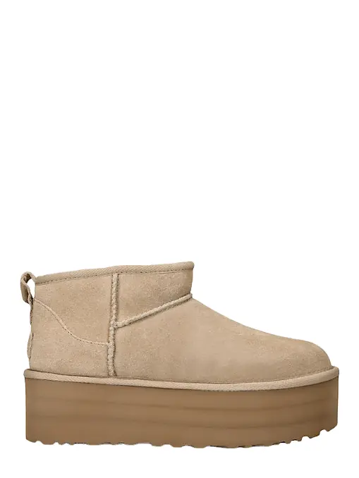 UGG Classic Ultra Mini Suede And Shearling Platform Ankle Boots - Beige