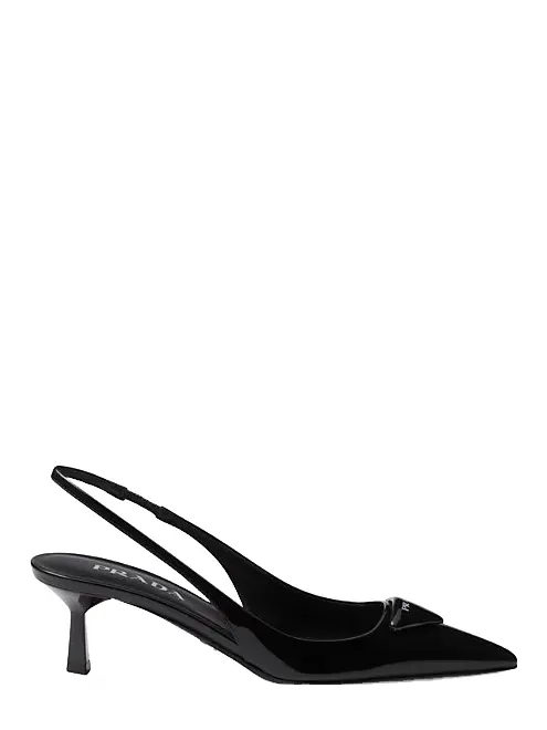 Prada Pointed-toe Patent-leather Slingback Heels - Black