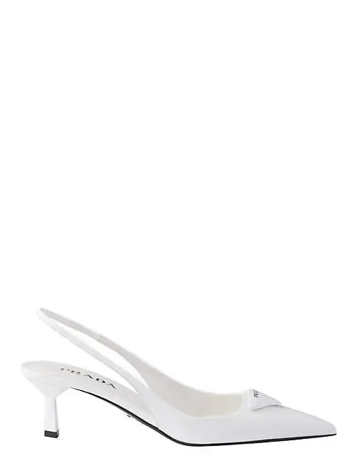 Prada Pointed-toe Patent-leather Slingback Heels - White