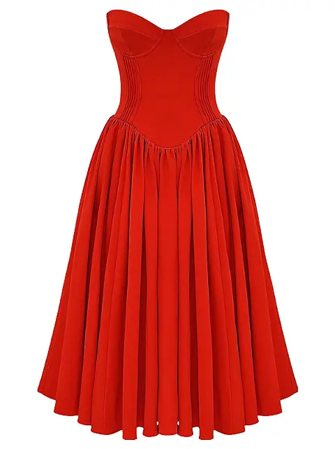 House Of Cb Elizabeth Sweetheart-neck Woven Midi Dress L - Italian Tomato