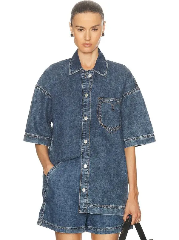 Moschino Short Sleeve Denim Shirt - Multi Blue