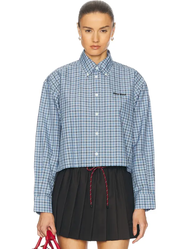 Miu Miu Cropped Button Up Top - Celeste & Blue