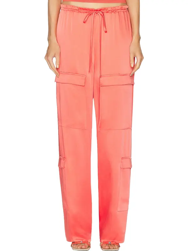 Lapointe Doubleface Satin Cargo Pant - Hot Coral