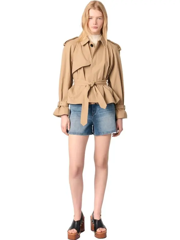 Maje Cotton Short Trench Coat - Beige