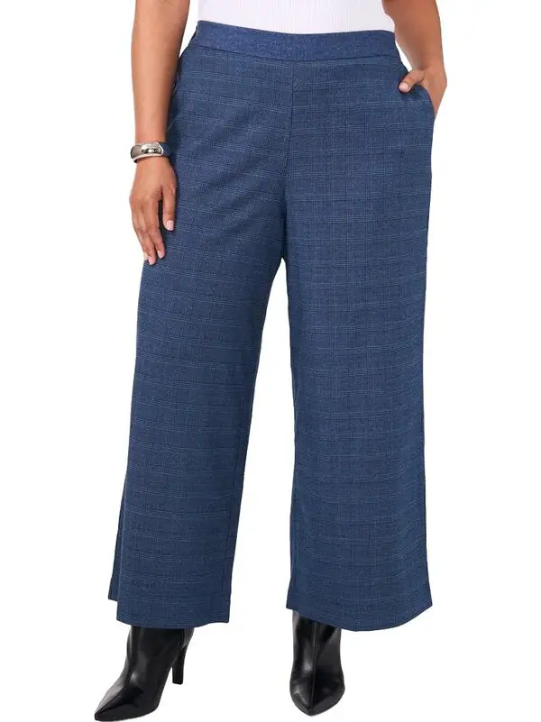 Vince Camuto Plaid Wide Leg Pants - Classic Navy