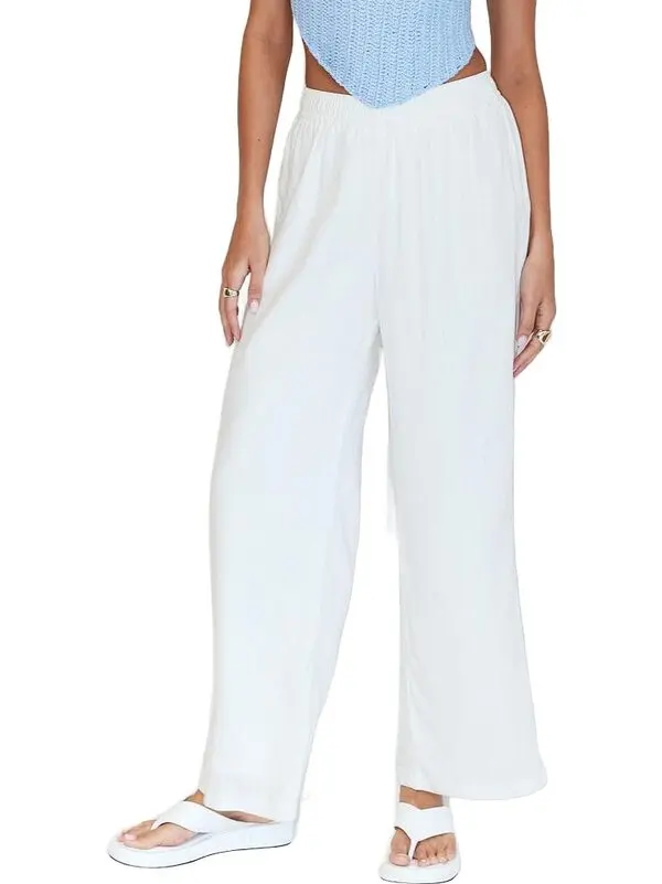 Princess Polly Louis Cotton & Linen Wide Leg Pants - White