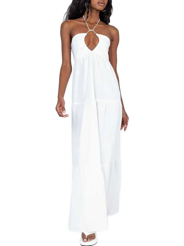 Princess Polly Lincoln Halter Cotton & Linen Maxi Dress - White