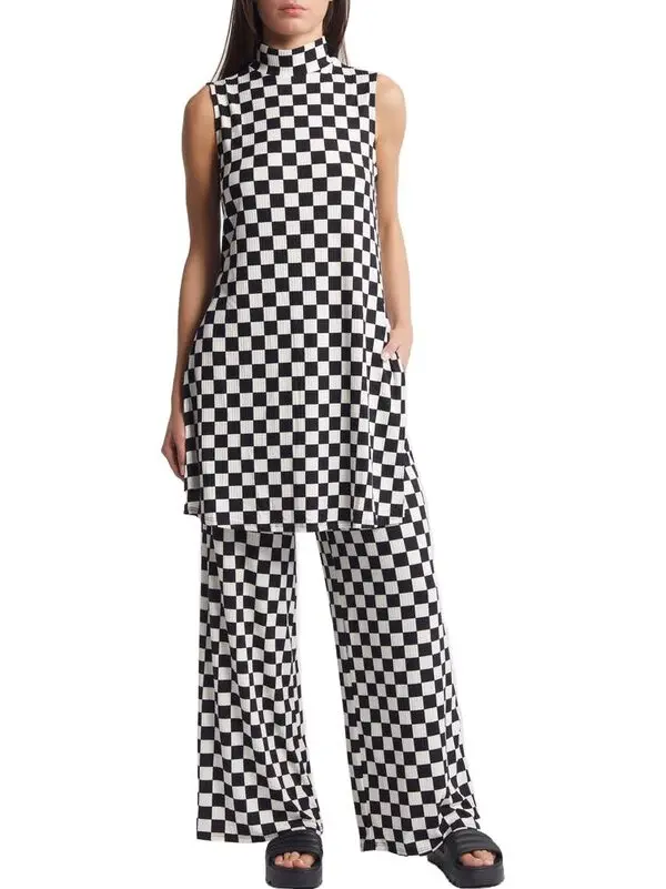 DRESSED IN LALA Gigi Check Top & Pants Set - Black And White
