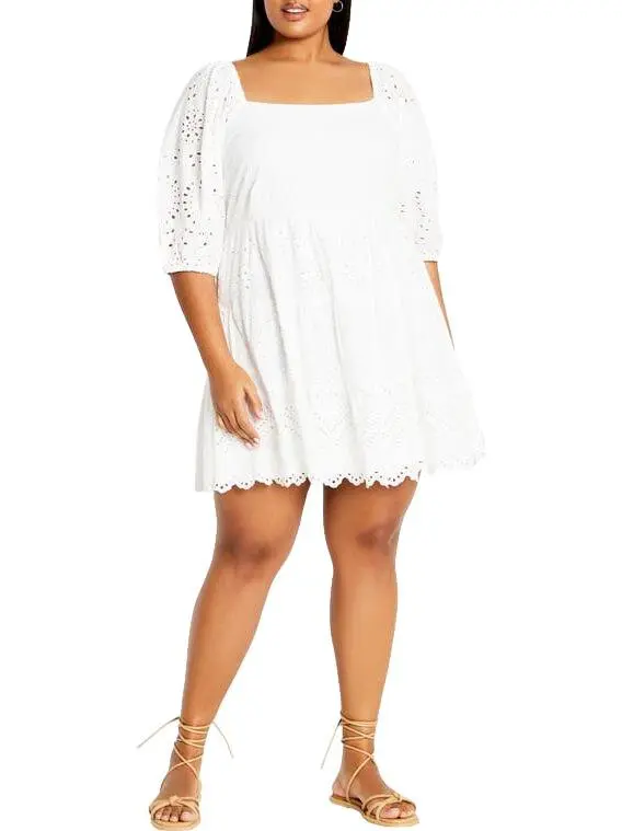 City Chic Destiny Eyelet Dress - White