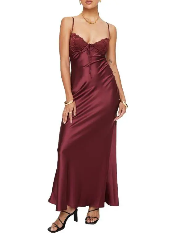 Princess Polly Fadyen Bias Cut Satin Maxi Dress - Dark Red