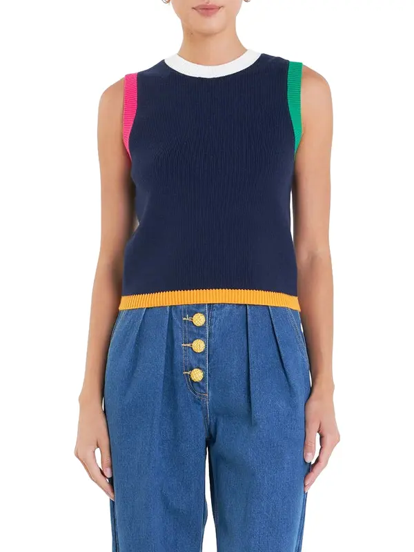 English Factory Colorblock Trim Sweater Vest - Navy Multi