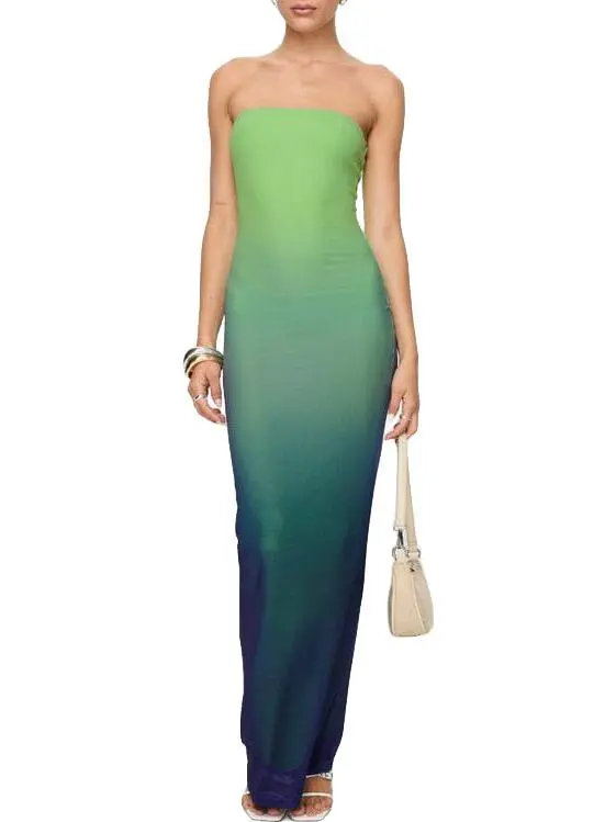Princess Polly Stolen Love Strapless Maxi Dress - Blue / Green