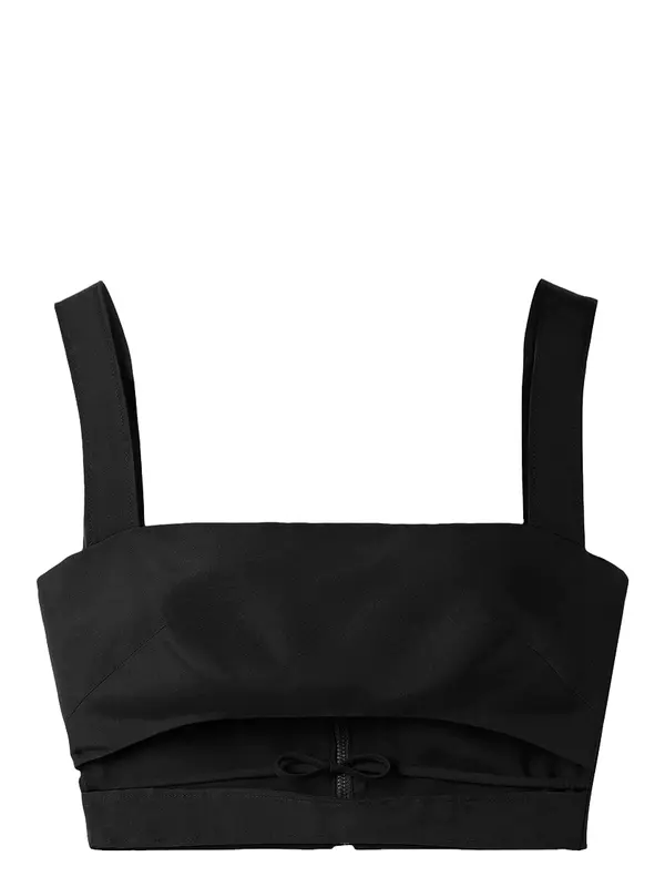 Brandon Maxwell Cropped Cutout Silk-faille Top - Black
