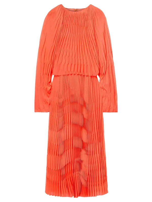 Partow Coraline Layered Pleated Crepe Midi Dress - Bright Orange
