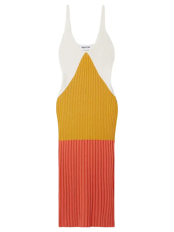 Partow Marilyn Colorblock Ribbed-knit Midi Dress - Saffron