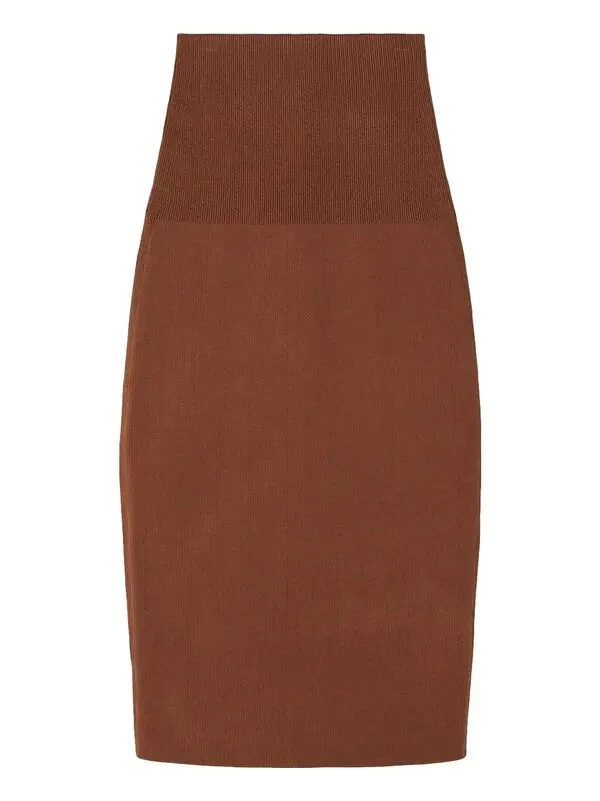 Victoria Beckham Vb Body Ribbed Stretch-knit Midi Skirt - Brown