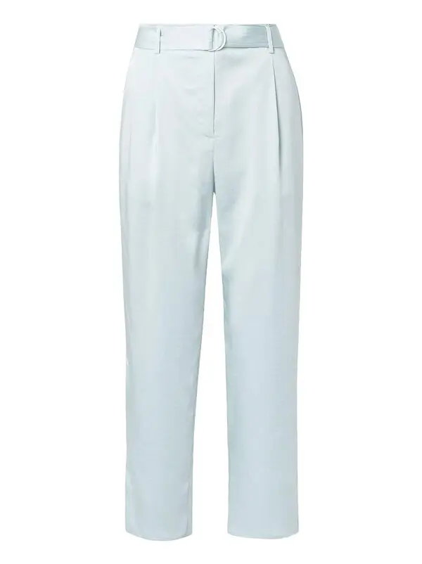 Lapointe Belted Pleated Crinkled Straight-leg Pants - Sky Blue