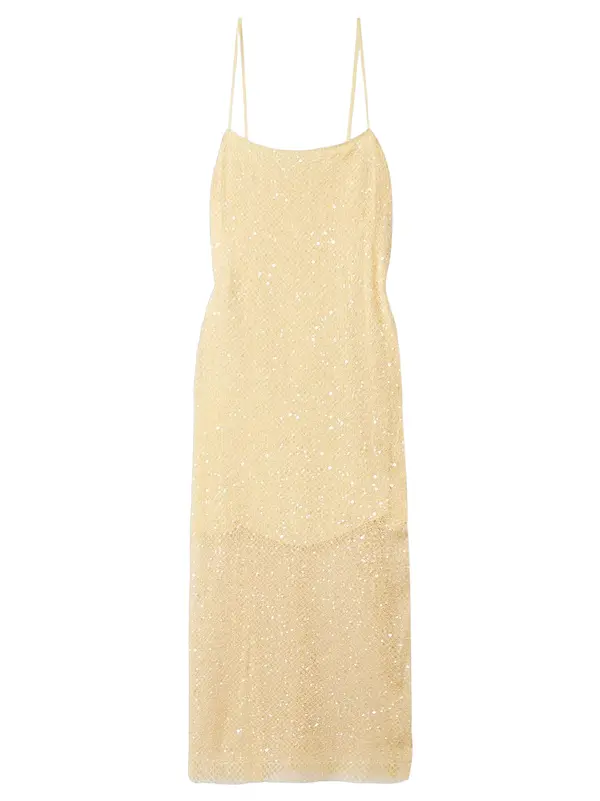 JASON WU Sequined Open-knit Midi Dress - Pastel Yellow