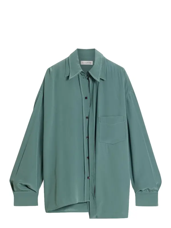 Victoria Beckham Layered Silk Crepe De Chine Blouse - Grey Green