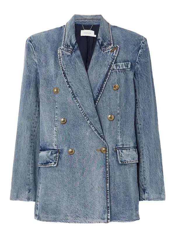Zimmermann Luminosity Double-breasted Denim Blazer - Mid Denim