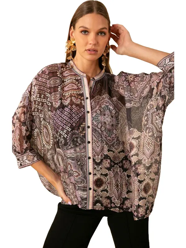 Hale Bob Brinley Oversized Chiffon Top - Black