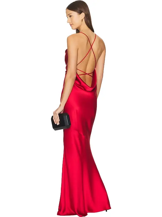 NADINE MERABI Cowl Neck Maxi Dress - Red