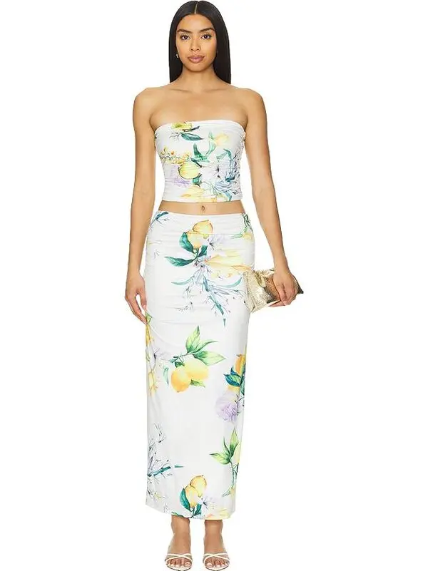 MORE TO COME Kassandra Maxi Skirt Set - White Lemon