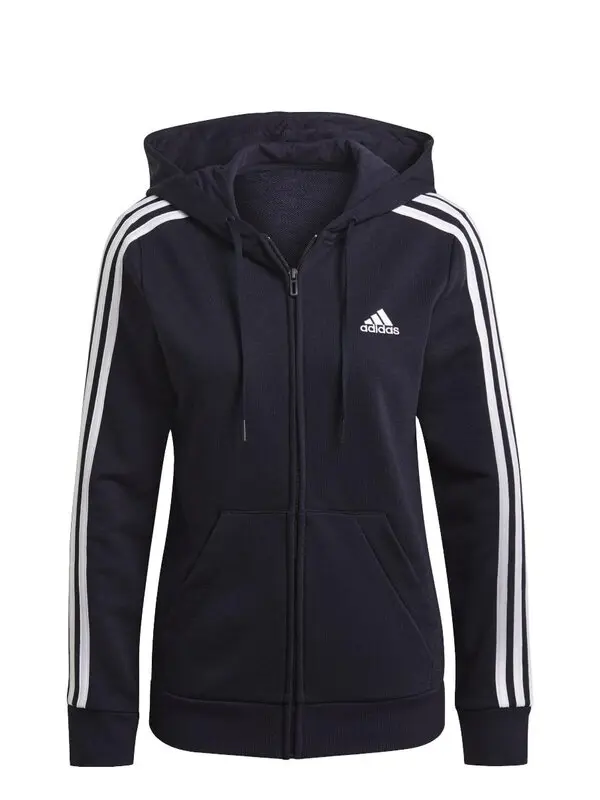 Adidas Essentials French Terry 3-stripes Full-zip Hoodie - Legend Ink / White