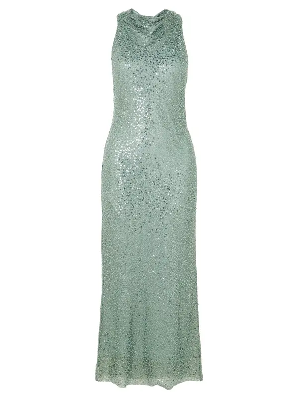 Rebecca Vallance Nixie Embellished Metallic Mesh Midi Dress - Blue