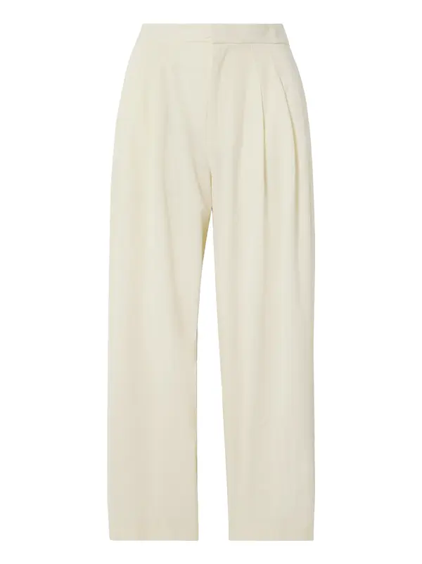 ST. AGNI Pleated Wool-blend Wide-leg Trousers - Ecru
