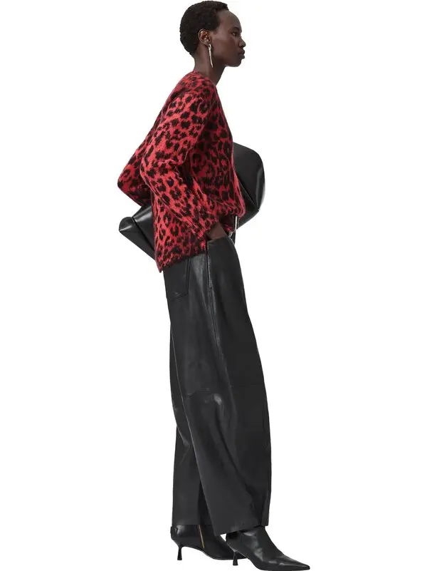 ALLSAINTS Lex Oversized Leopard Print Sweater - Red