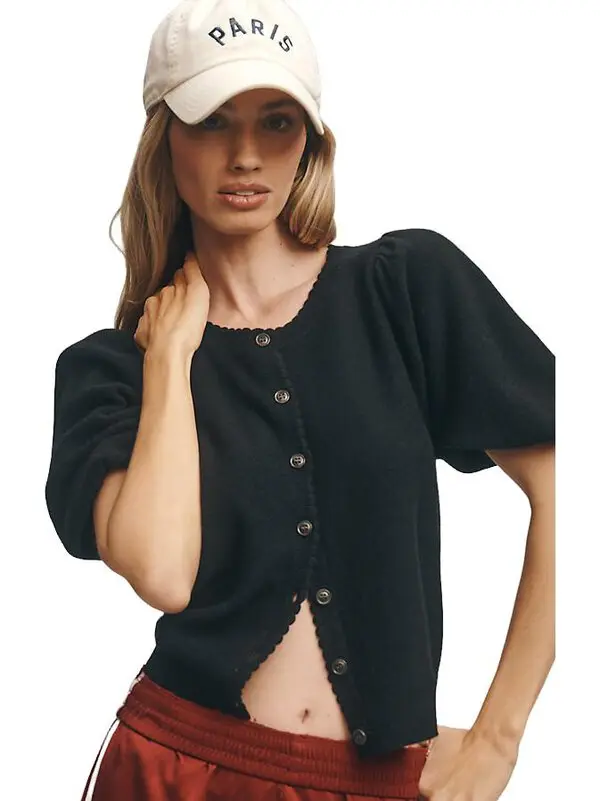 Maeve Puff-sleeve Cashmere Cardigan - Black